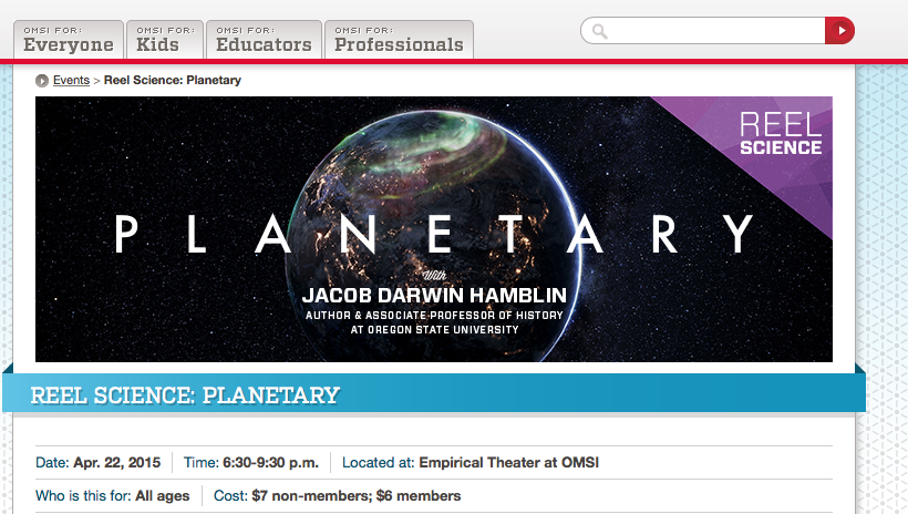 OMSI’s Reel Science: Planetary with Jacob Darwin Hamblin – Jacob Darwin Hamblin